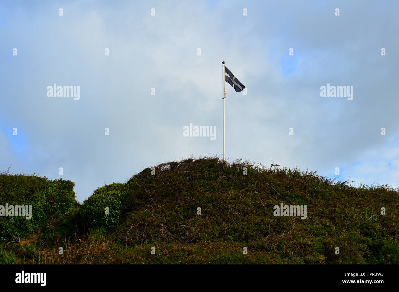 St Piran's flag flying on top of a hill Stock Photo - Alamy