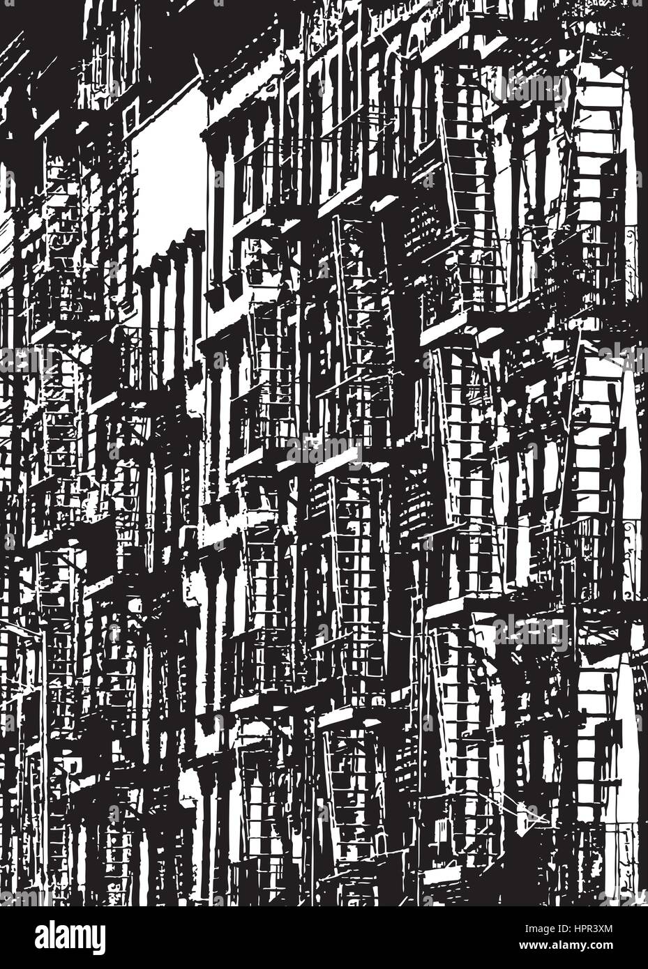 Silhouette of a row of houses in New York City in black and white Stock ...