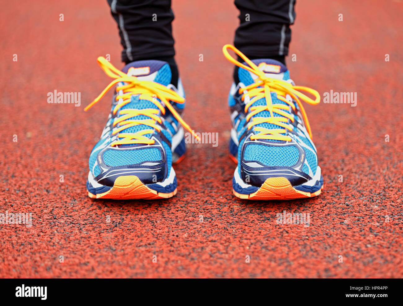 A professional runner preparing for the start on the start line Stock ...