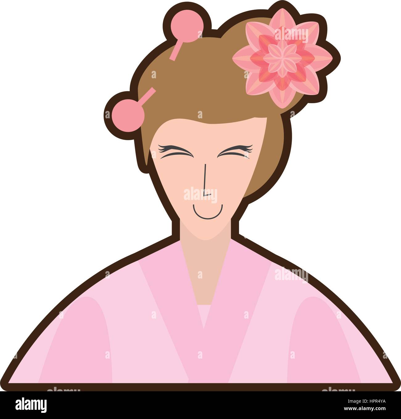 cartoon japanese woman traditional dress flower Stock Vector Image ...