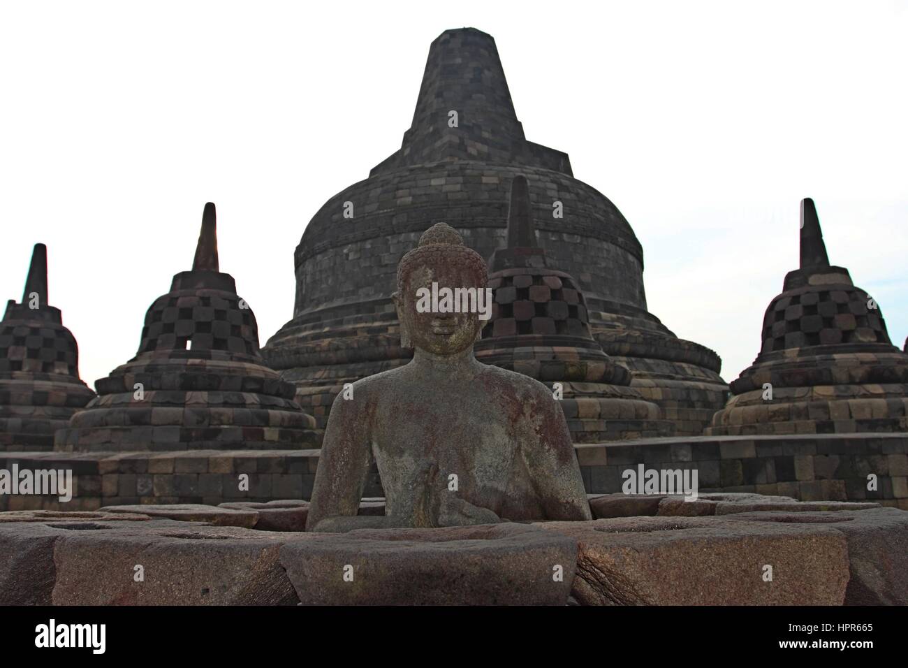 Buddha statue in stupa, Borobudur, near Yogyakarta, Java, Indonesia ...