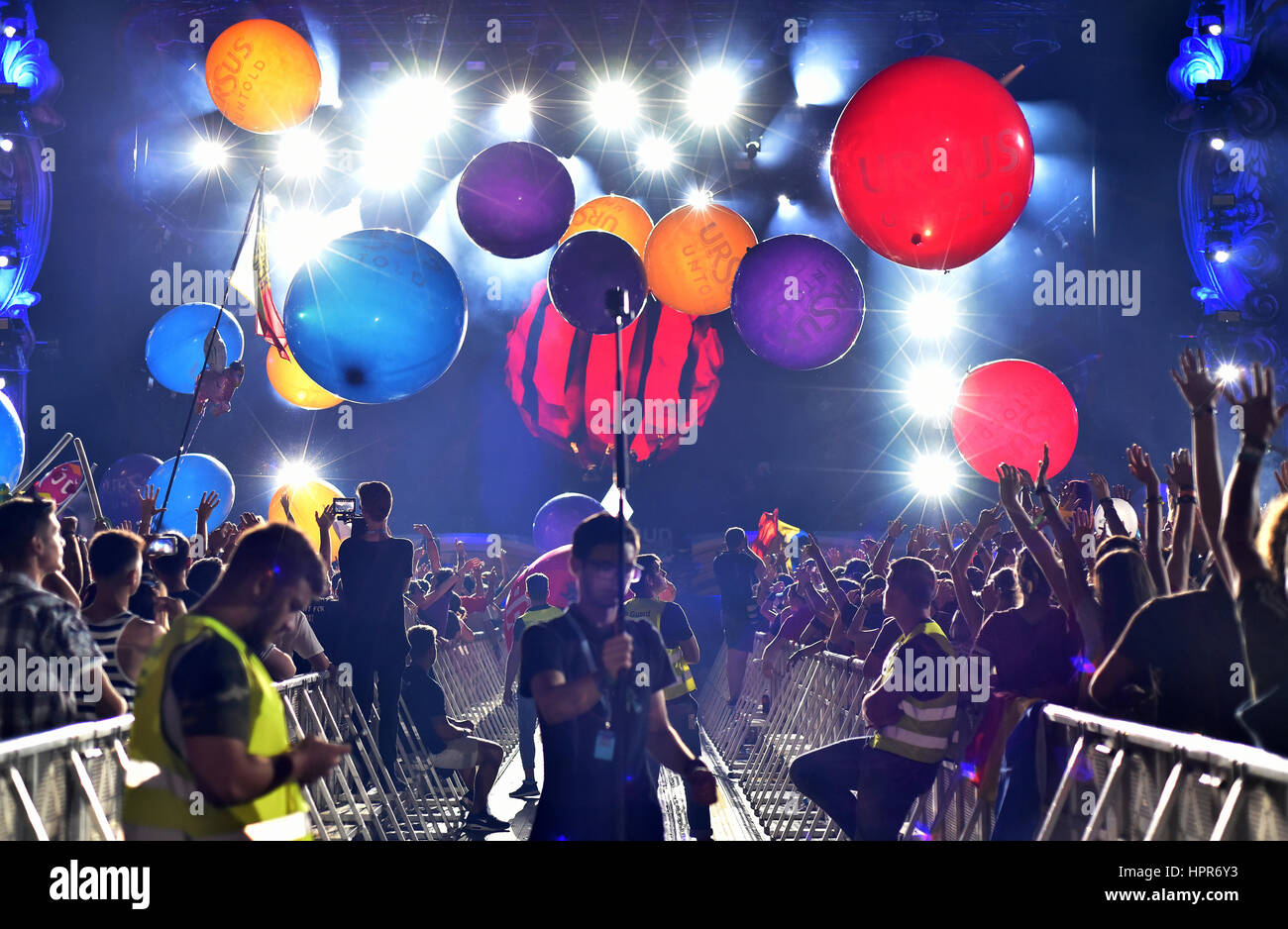 CLUJ-NAPOCA, ROMANIA - AUGUST 6, 2016: Crowd having fun during a Twoloud live concert at Untold ...