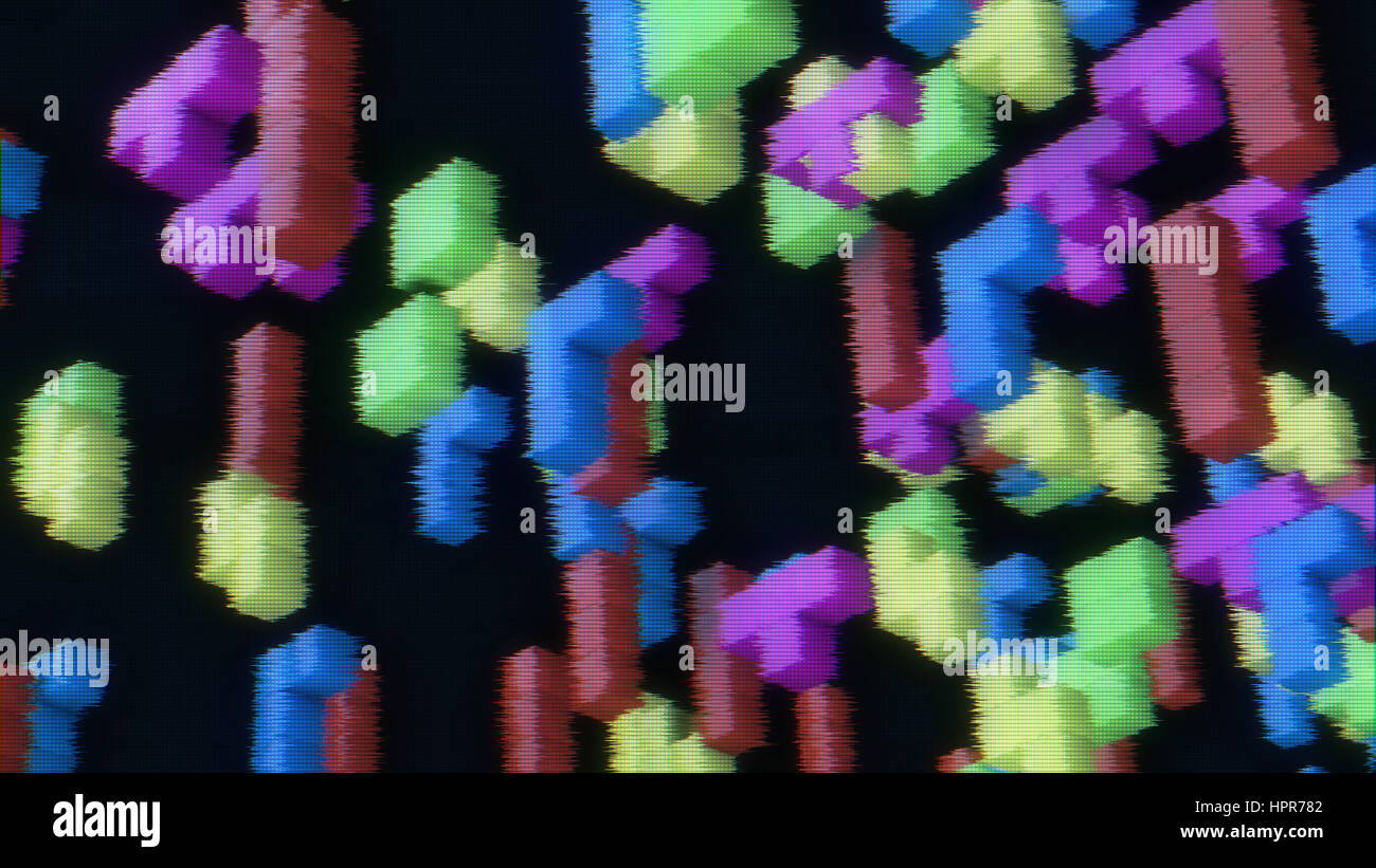 3d rendering of 3d blocks from tetris vintage game on a faded screen ...
