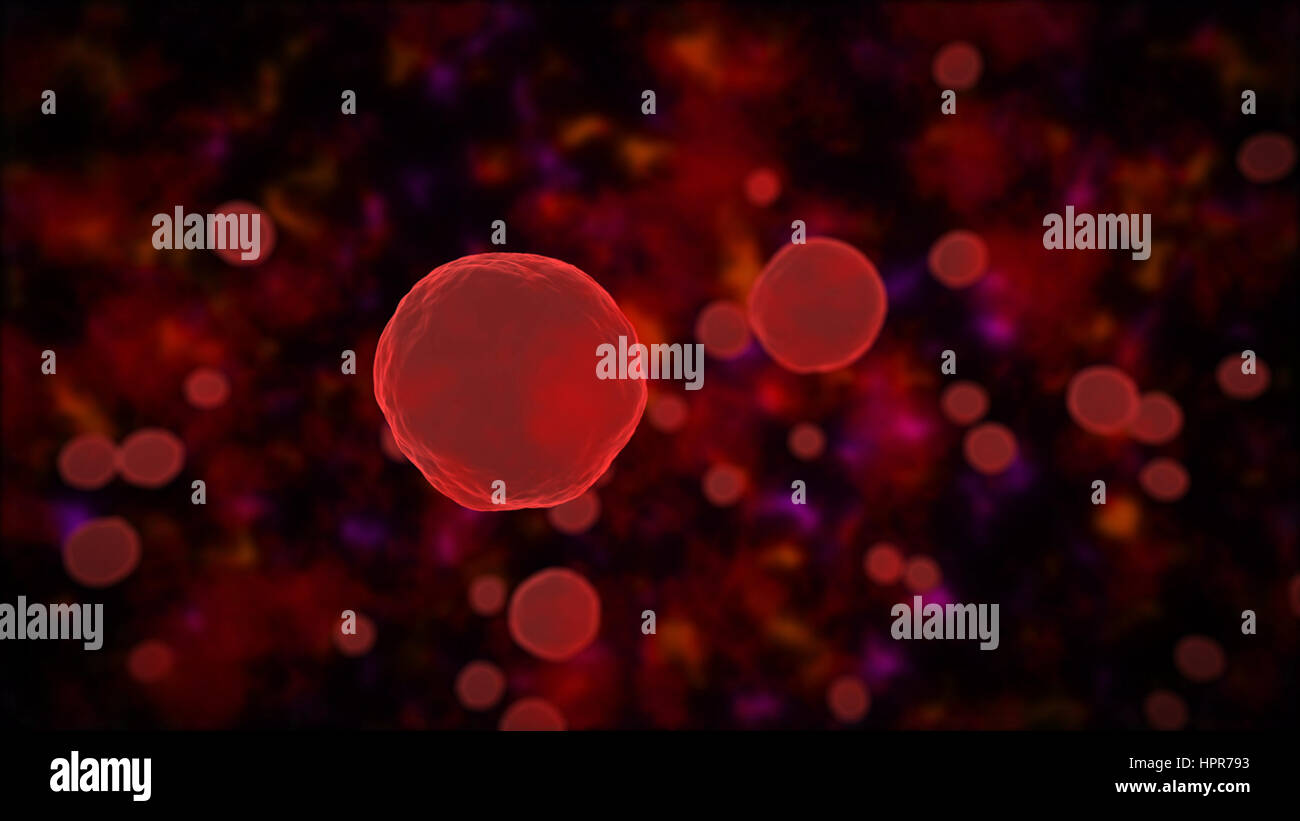 3d rendering of red cell in front and other red cells in background ...