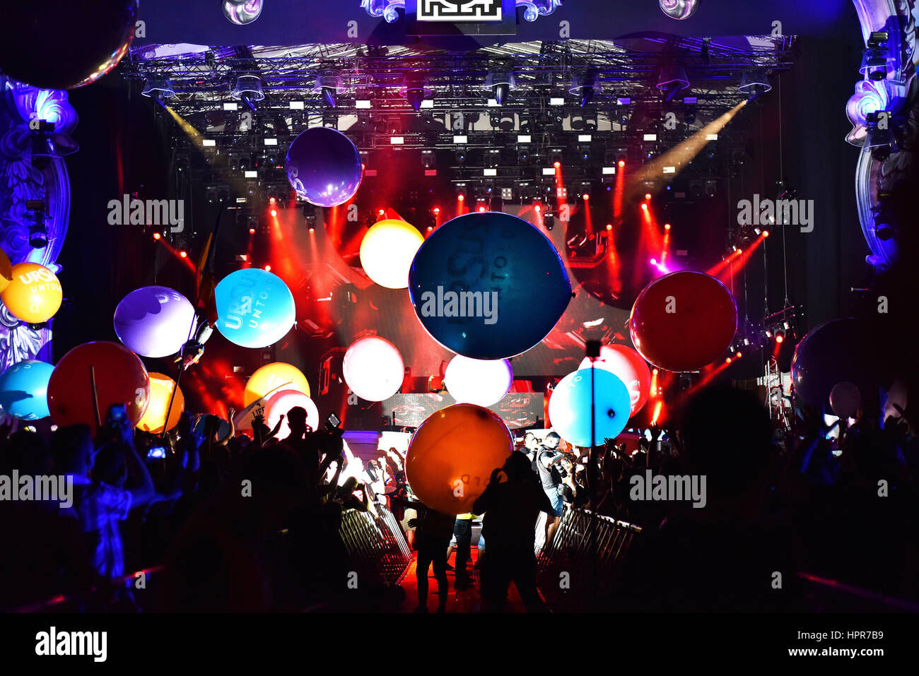 CLUJ-NAPOCA, ROMANIA - AUGUST 6, 2016: Crowd having fun during a Twoloud live concert at Untold ...