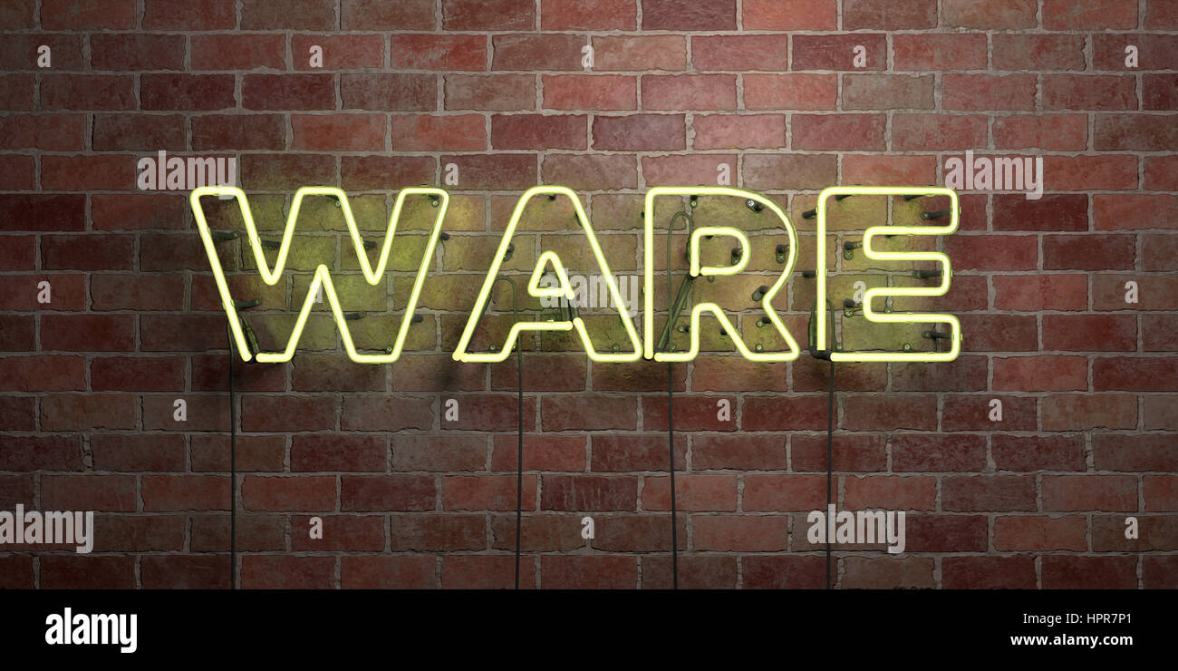 WARE - fluorescent Neon tube Sign on brickwork - Front view - 3D ...