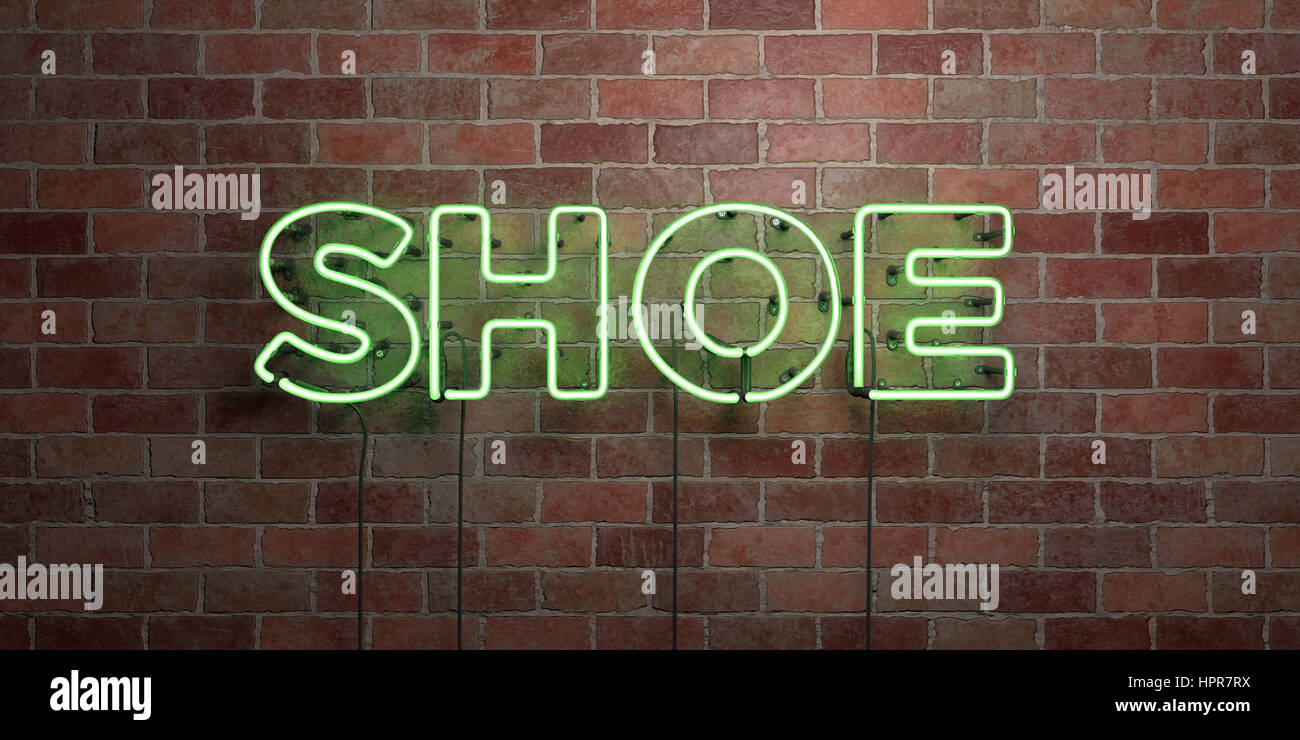 SHOE - fluorescent Neon tube Sign on brickwork - Front view - 3D ...