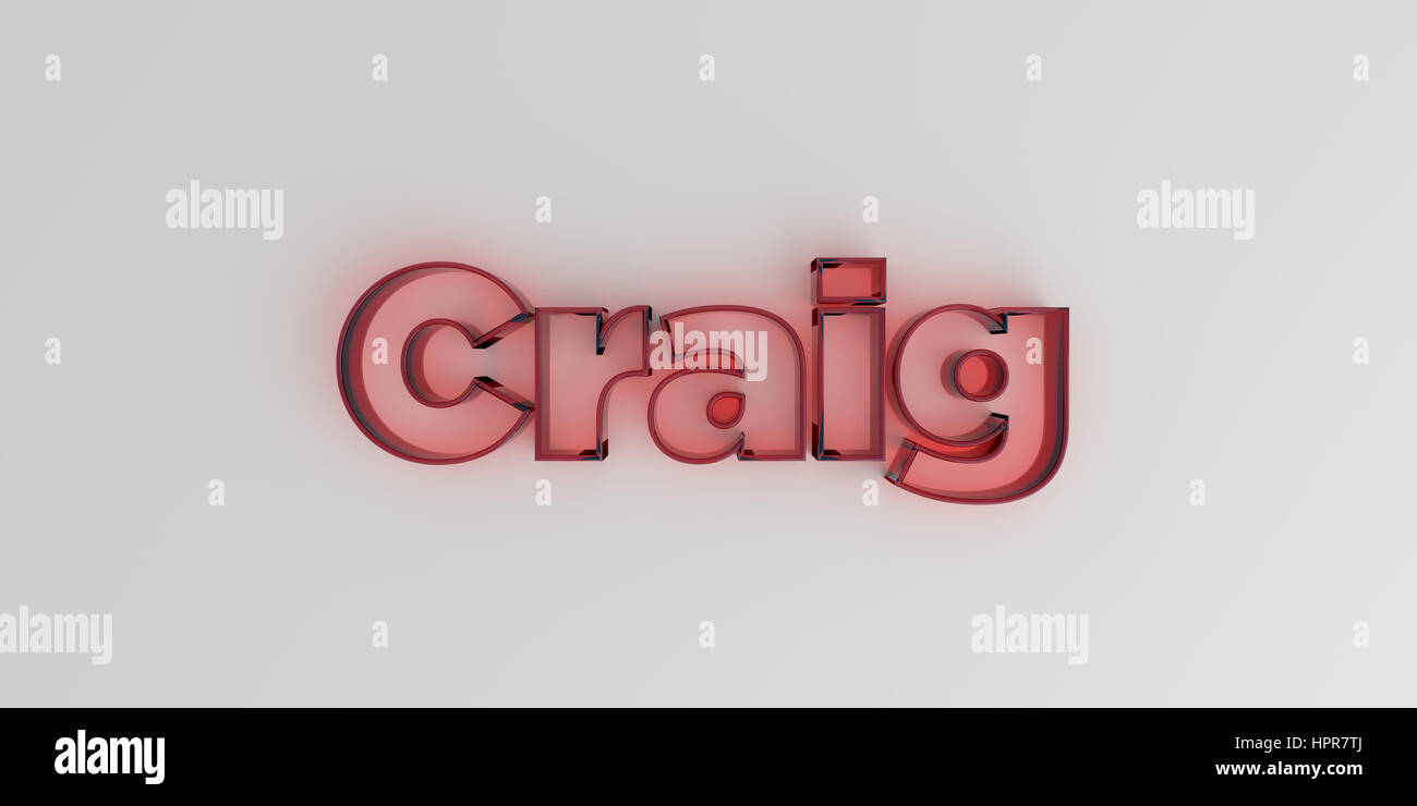 Craig - Red glass text on white background - 3D rendered royalty free ...