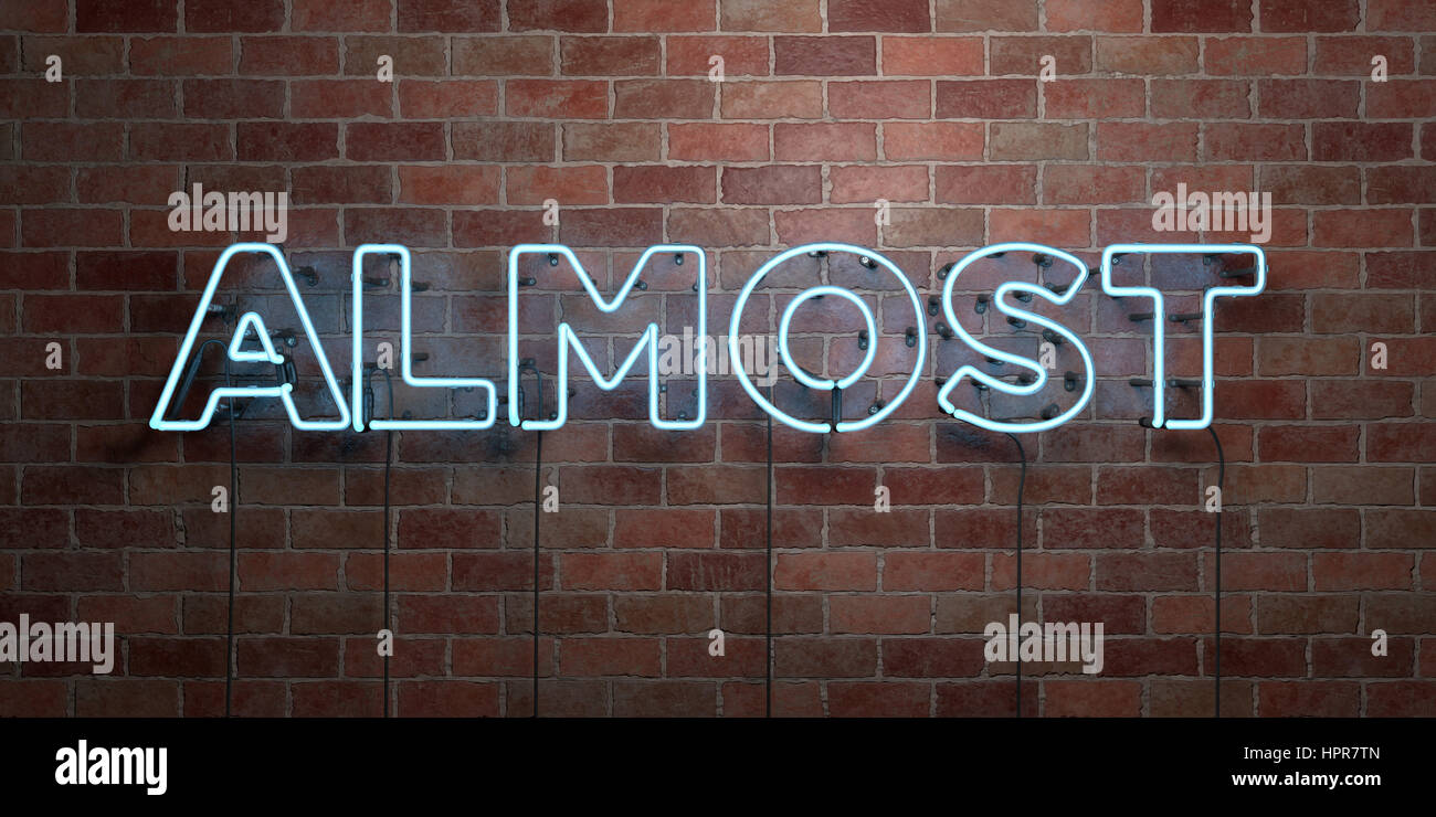ALMOST - fluorescent Neon tube Sign on brickwork - Front view - 3D ...