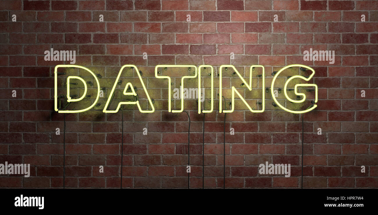 DATING - fluorescent Neon tube Sign on brickwork - Front view - 3D ...