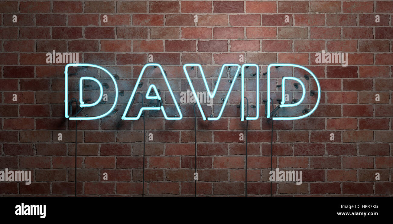 DAVID - fluorescent Neon tube Sign on brickwork - Front view - 3D ...