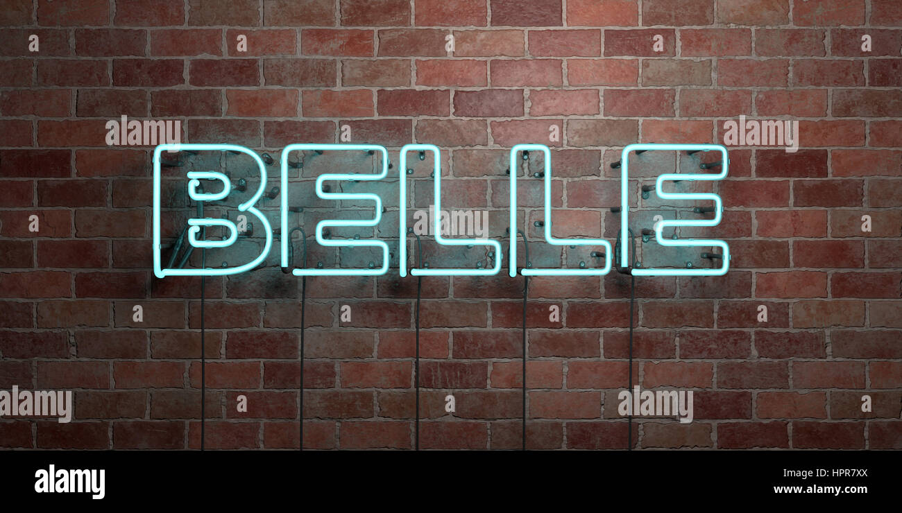 BELLE - fluorescent Neon tube Sign on brickwork - Front view - 3D ...