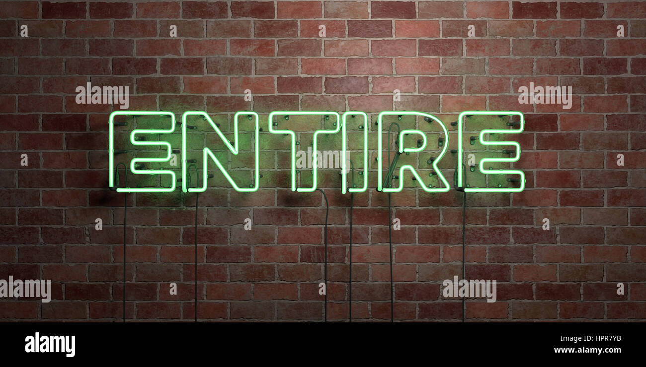 ENTIRE - fluorescent Neon tube Sign on brickwork - Front view - 3D ...