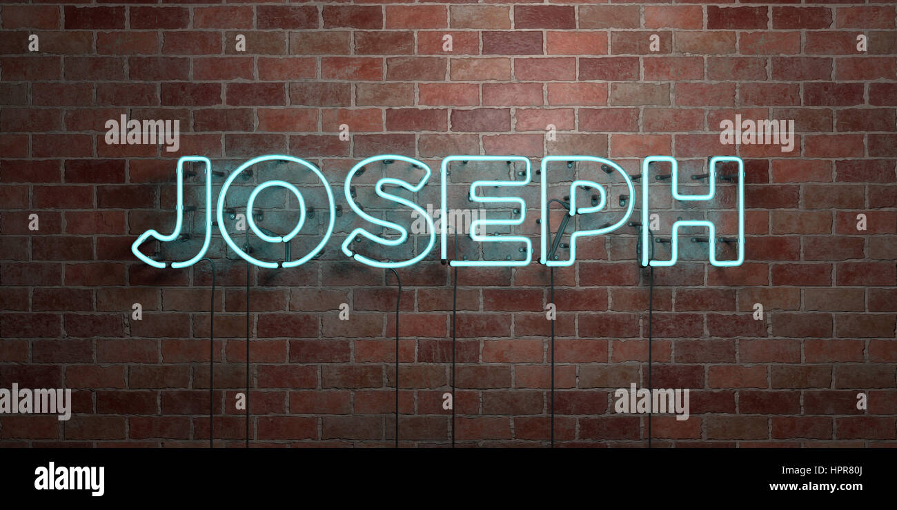 JOSEPH - fluorescent Neon tube Sign on brickwork - Front view - 3D ...