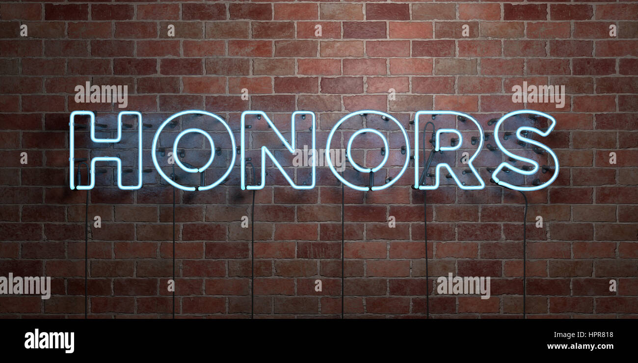 HONORS - fluorescent Neon tube Sign on brickwork - Front view - 3D ...