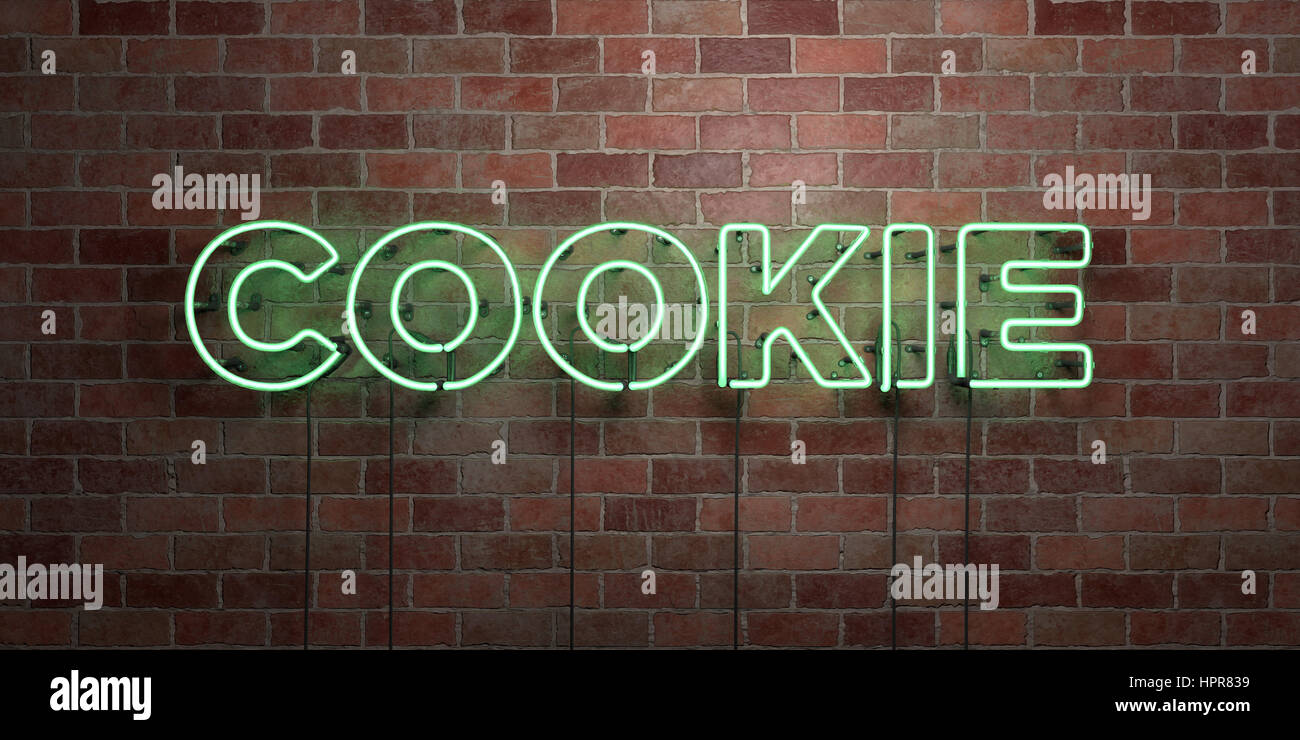 COOKIE - fluorescent Neon tube Sign on brickwork - Front view - 3D ...