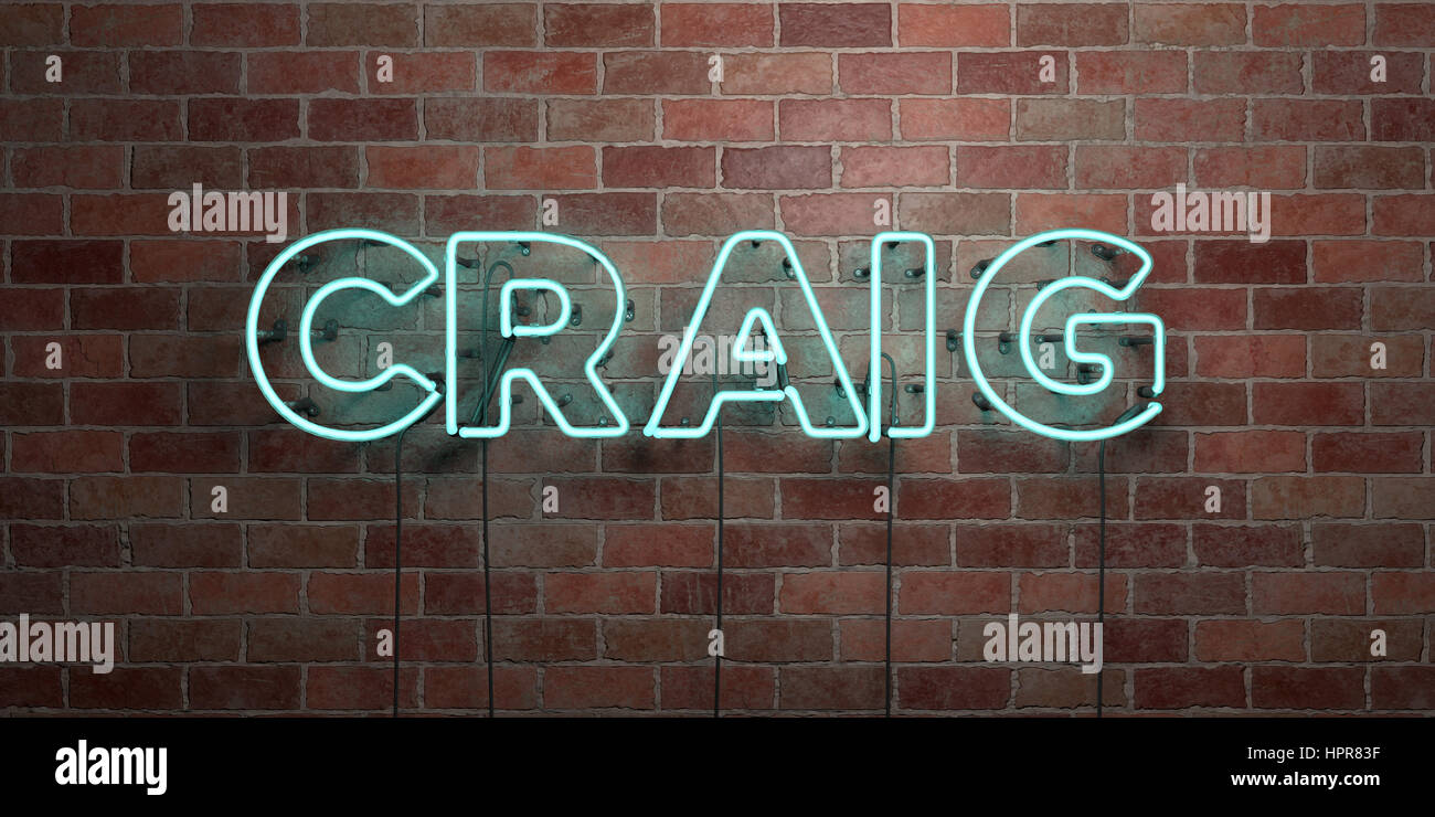 CRAIG - fluorescent Neon tube Sign on brickwork - Front view - 3D ...