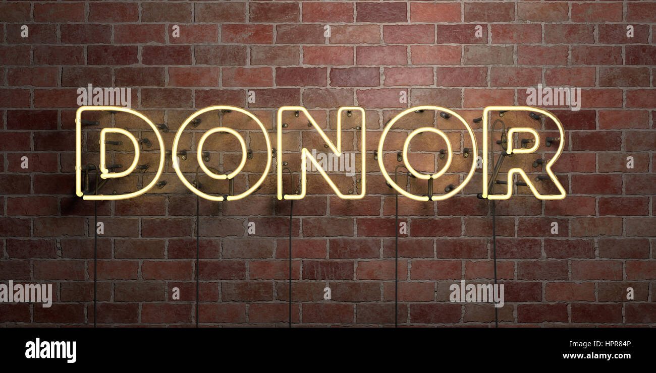 DONOR - fluorescent Neon tube Sign on brickwork - Front view - 3D ...