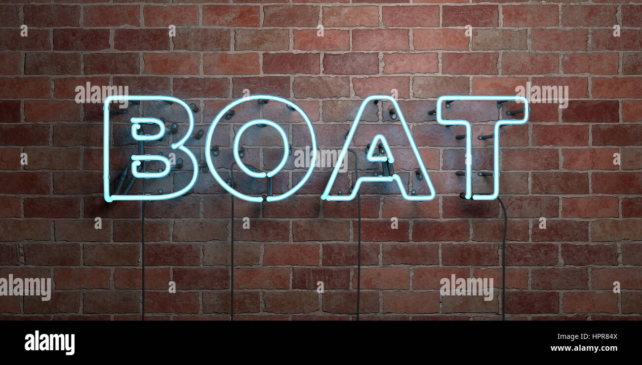 BOAT - fluorescent Neon tube Sign on brickwork - Front view - 3D ...