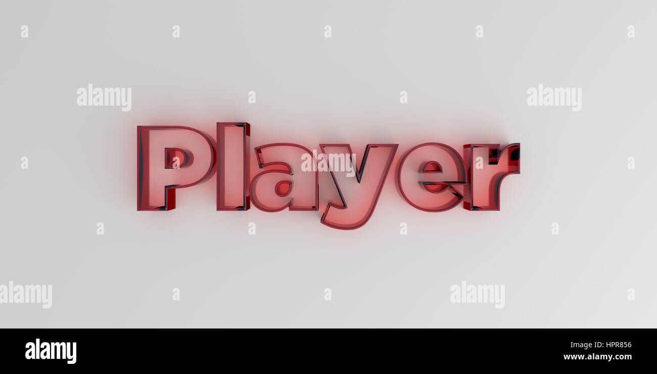 Player - Red glass text on white background - 3D rendered royalty free ...