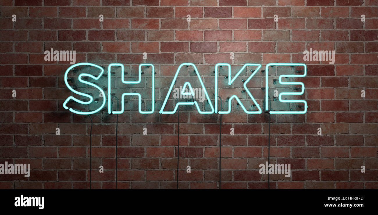 SHAKE - fluorescent Neon tube Sign on brickwork - Front view - 3D ...