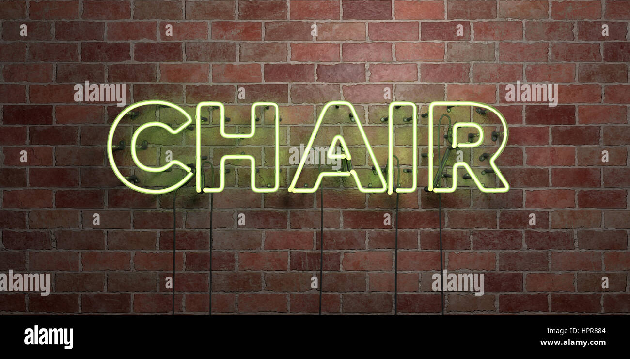 CHAIR - fluorescent Neon tube Sign on brickwork - Front view - 3D ...