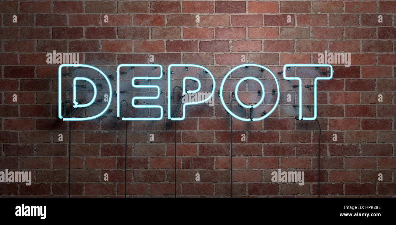 DEPOT - fluorescent Neon tube Sign on brickwork - Front view - 3D ...