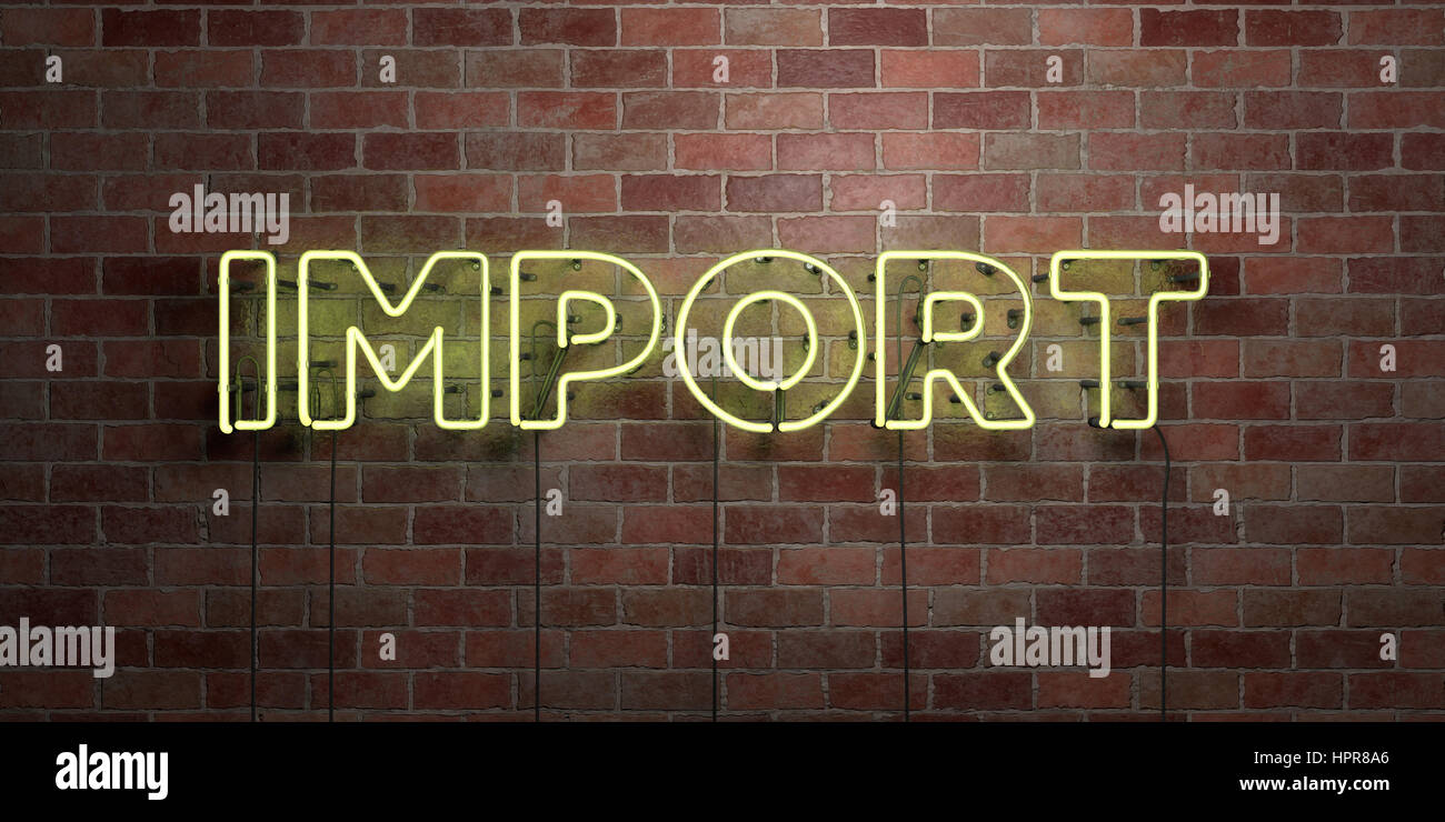 IMPORT - fluorescent Neon tube Sign on brickwork - Front view - 3D ...