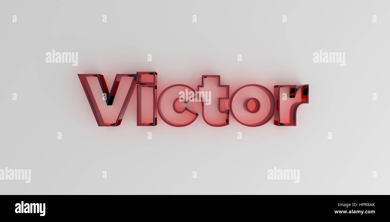 Victor - Red glass text on white background - 3D rendered royalty free ...