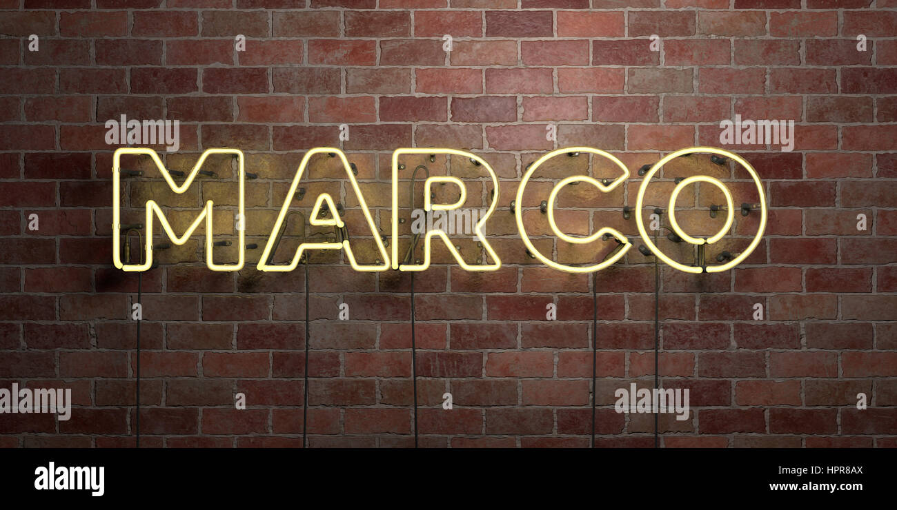 MARCO - fluorescent Neon tube Sign on brickwork - Front view - 3D ...