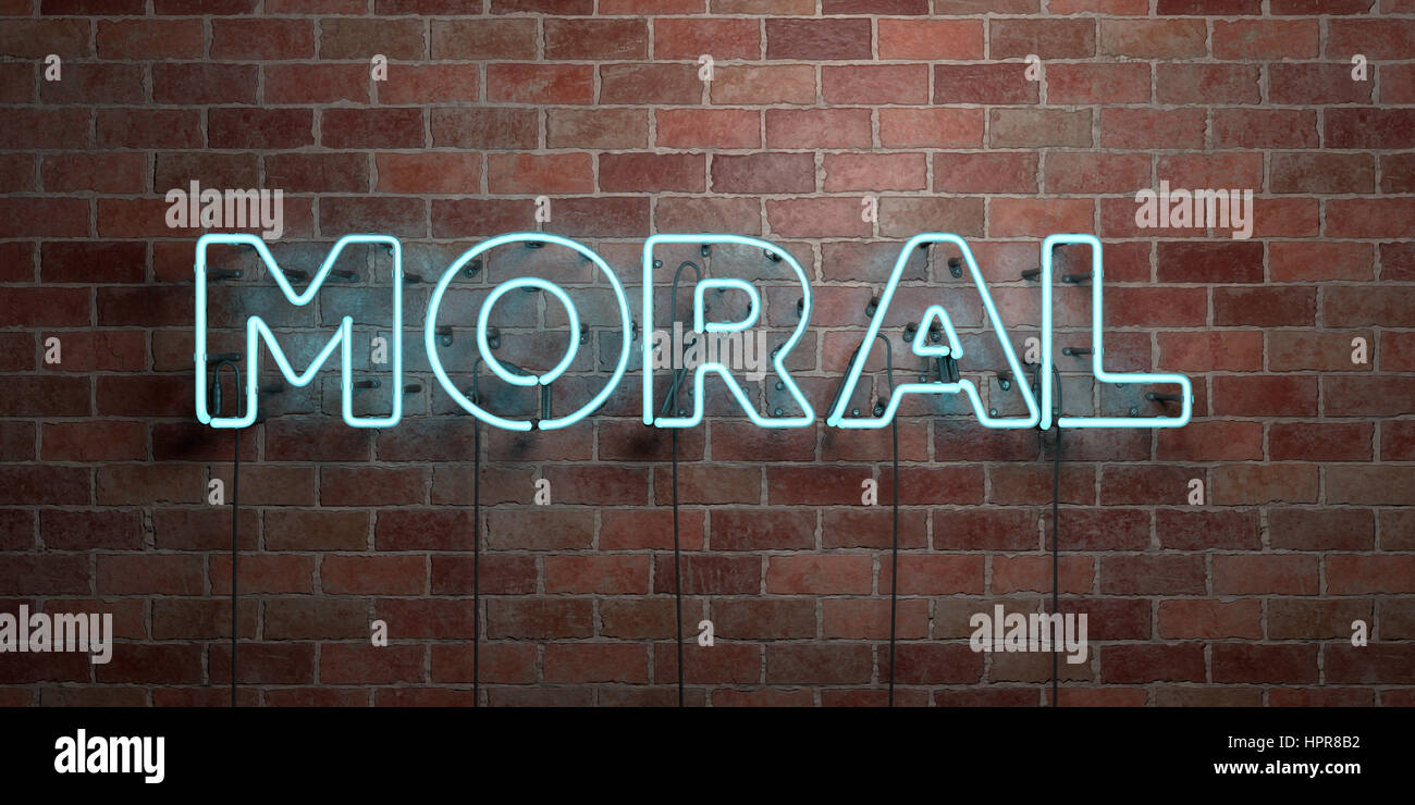 MORAL - fluorescent Neon tube Sign on brickwork - Front view - 3D ...
