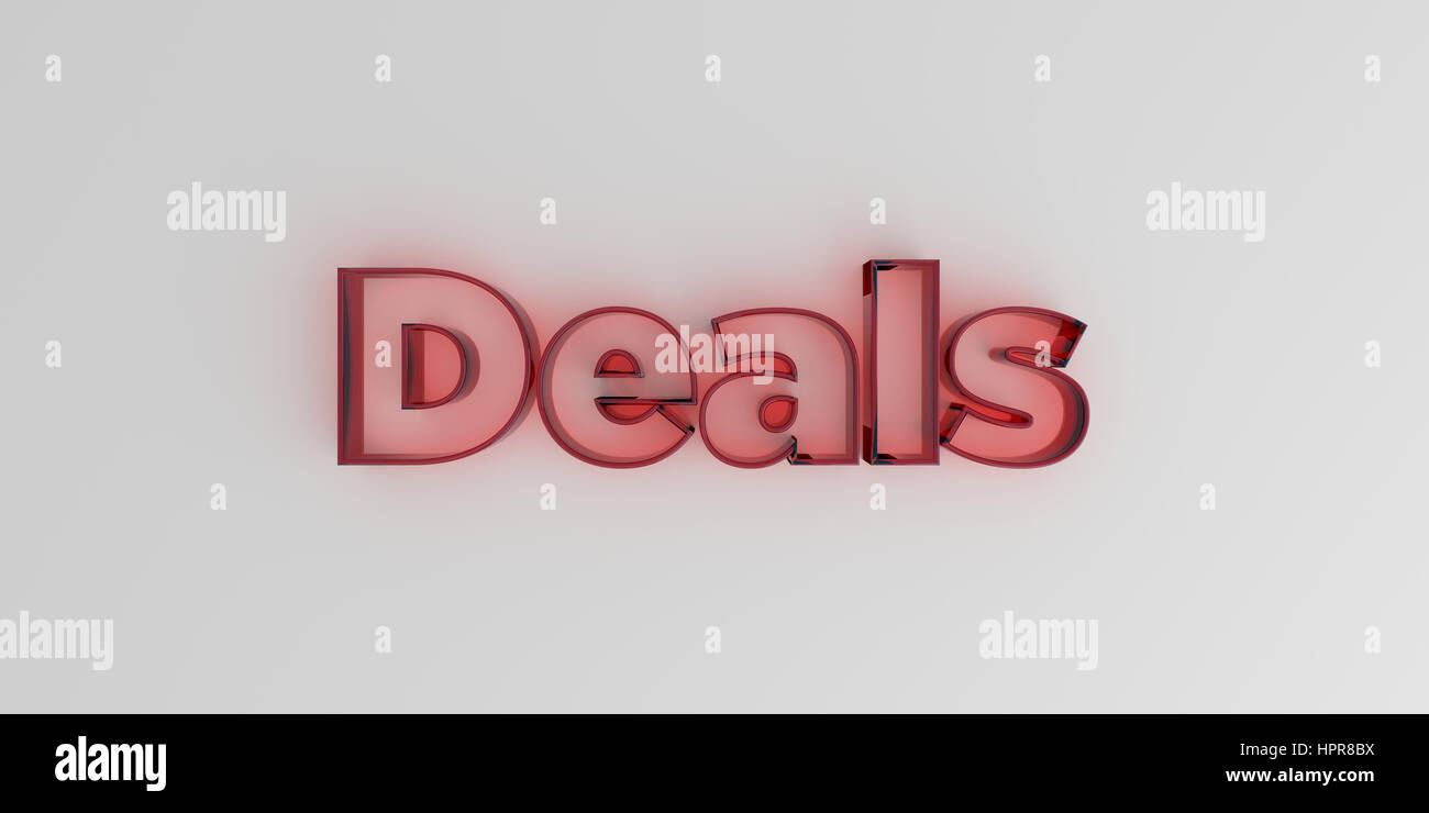 Deals - Red glass text on white background - 3D rendered royalty free ...