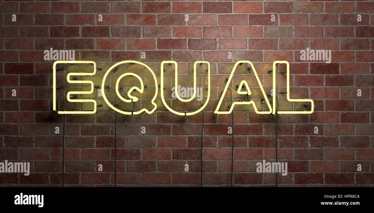 EQUAL - fluorescent Neon tube Sign on brickwork - Front view - 3D ...