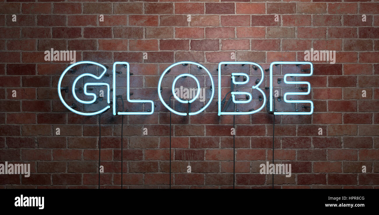 GLOBE - fluorescent Neon tube Sign on brickwork - Front view - 3D ...