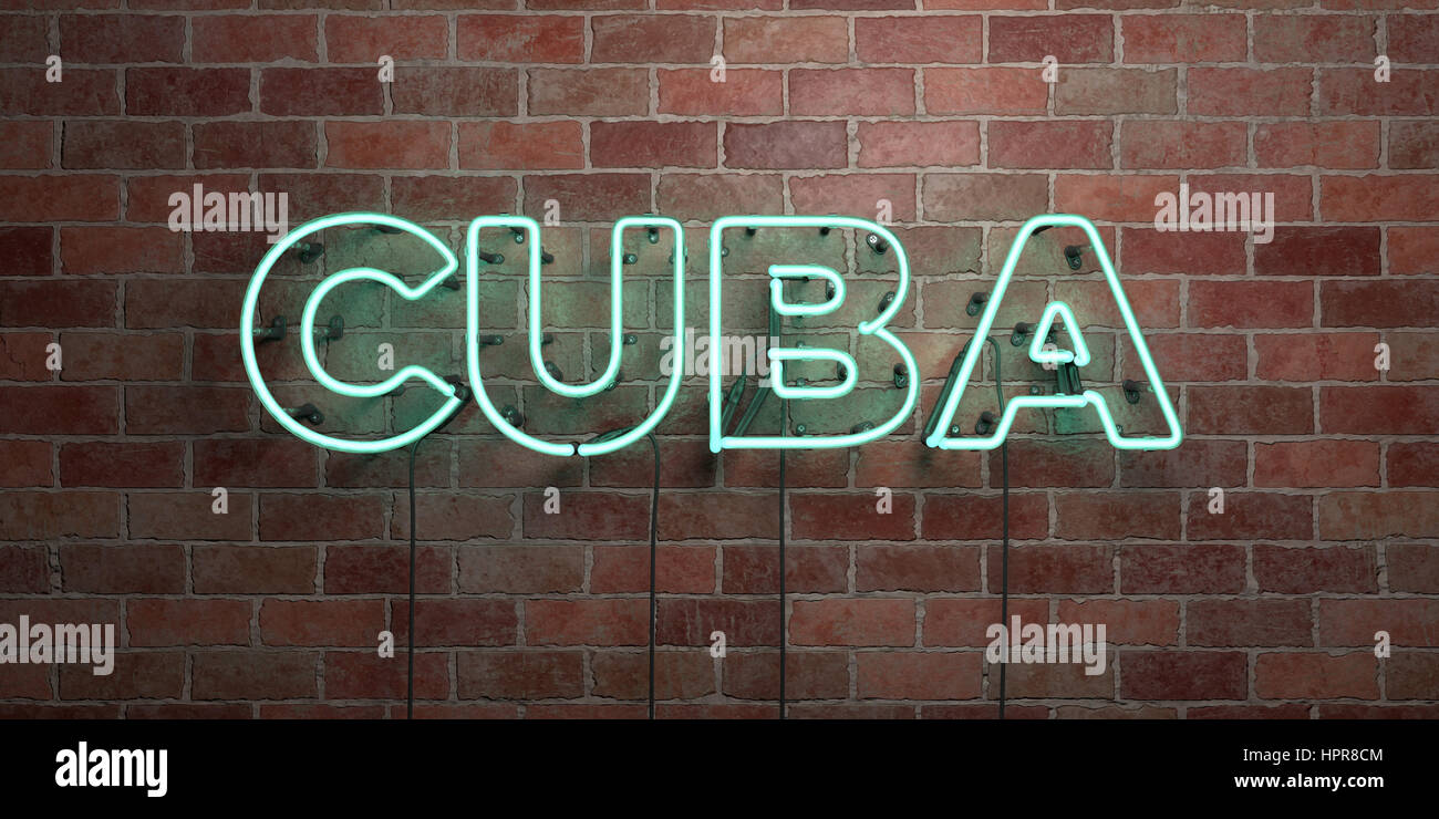 CUBA - fluorescent Neon tube Sign on brickwork - Front view - 3D ...