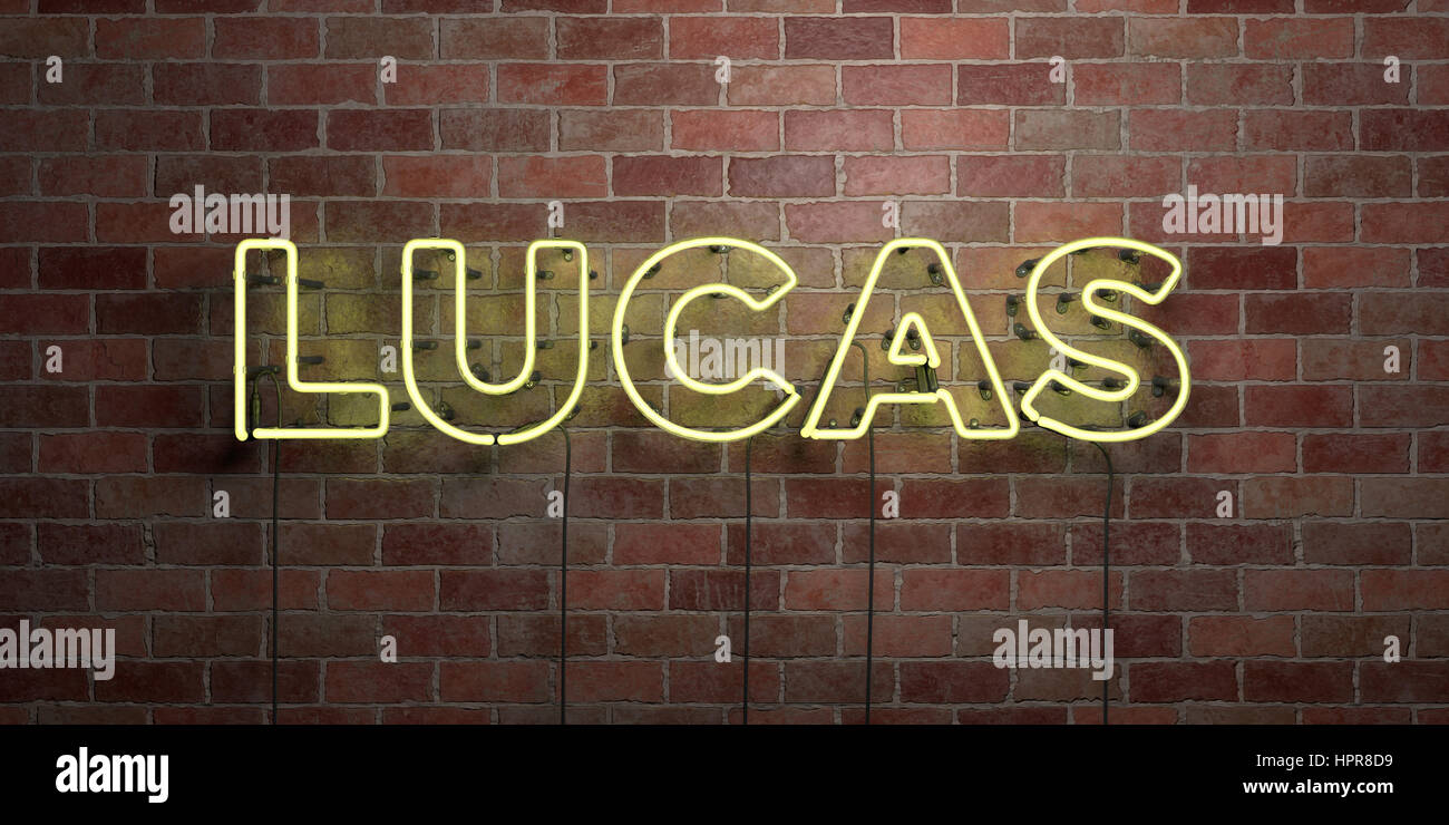 LUCAS - fluorescent Neon tube Sign on brickwork - Front view - 3D ...