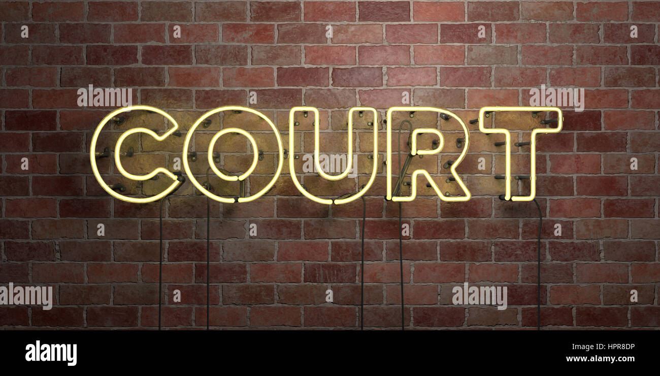 COURT - fluorescent Neon tube Sign on brickwork - Front view - 3D ...