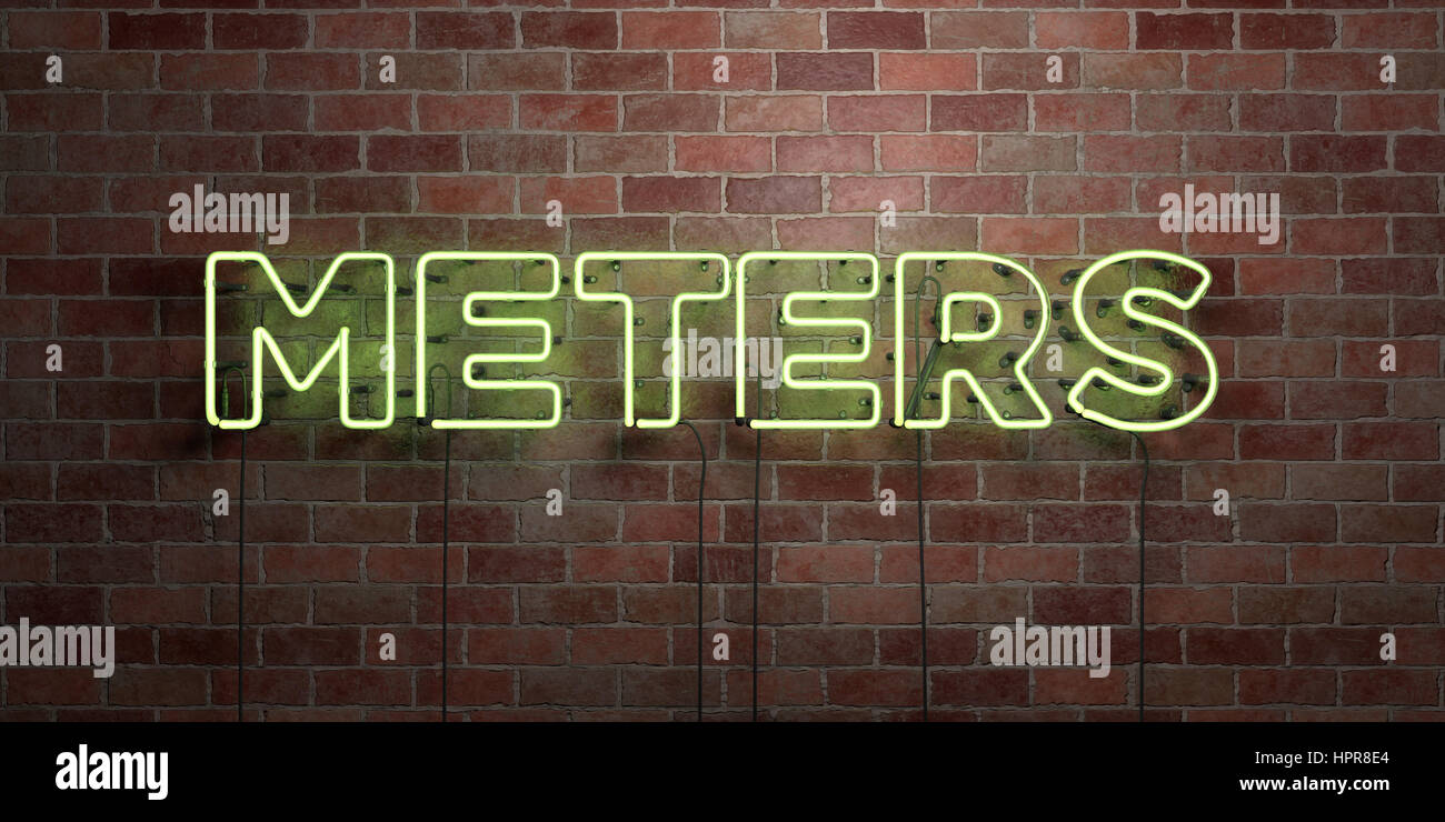 METERS - fluorescent Neon tube Sign on brickwork - Front view - 3D ...