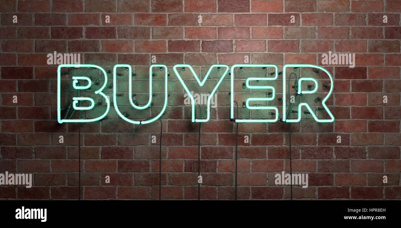BUYER - fluorescent Neon tube Sign on brickwork - Front view - 3D ...