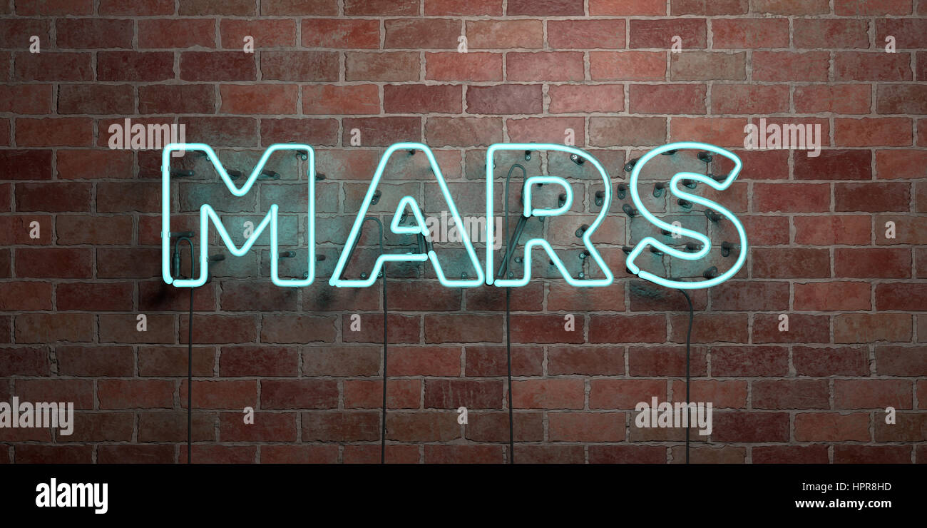 MARS - fluorescent Neon tube Sign on brickwork - Front view - 3D ...