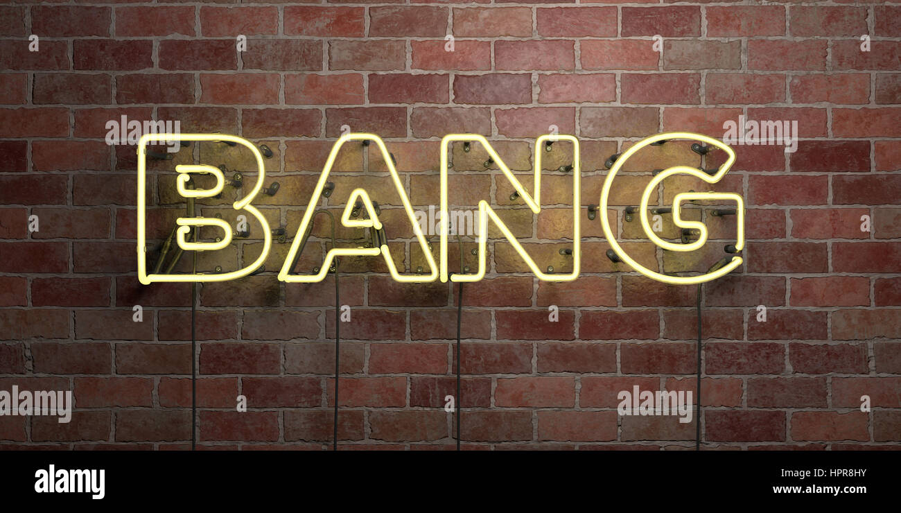 BANG - fluorescent Neon tube Sign on brickwork - Front view - 3D ...