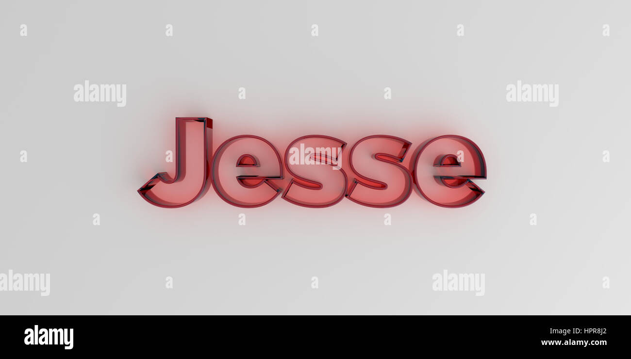 Jesse - Red glass text on white background - 3D rendered royalty free ...