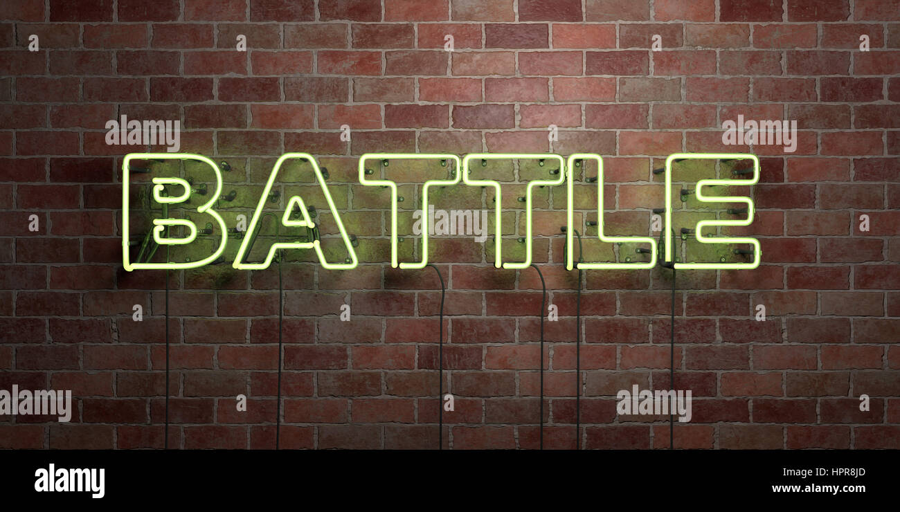 BATTLE - fluorescent Neon tube Sign on brickwork - Front view - 3D ...