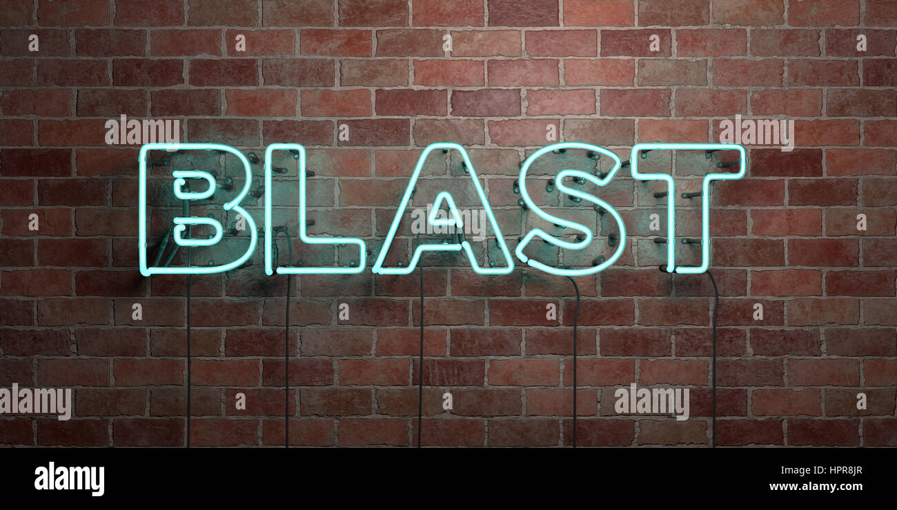 BLAST - fluorescent Neon tube Sign on brickwork - Front view - 3D ...