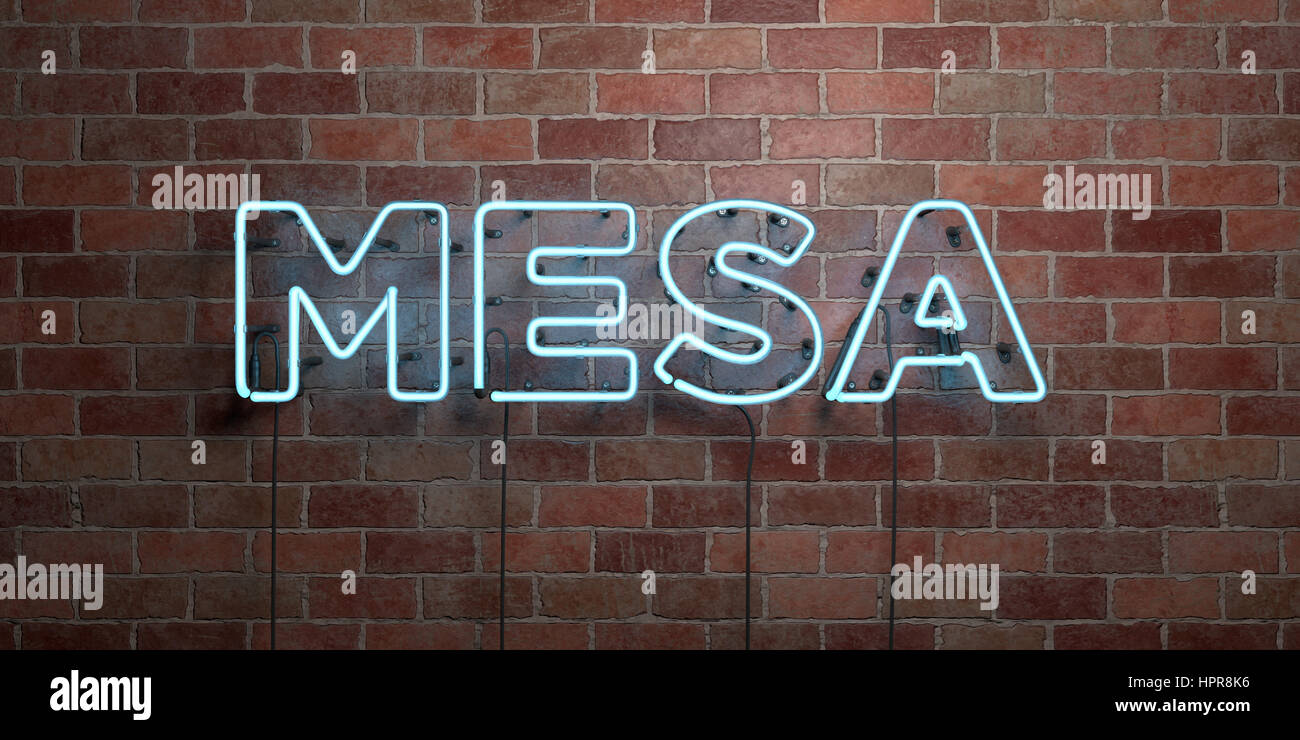 MESA - fluorescent Neon tube Sign on brickwork - Front view - 3D ...