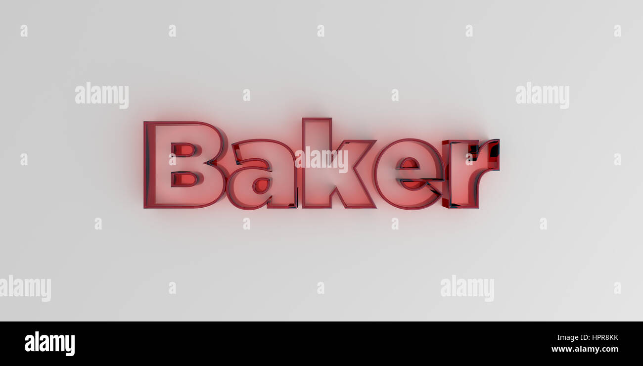 Baker - Red glass text on white background - 3D rendered royalty free ...