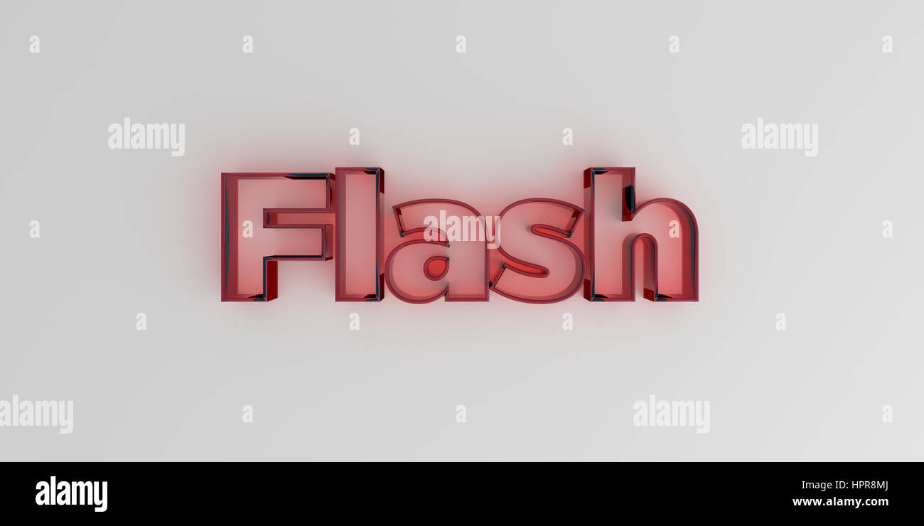 Flash - Red glass text on white background - 3D rendered royalty free ...