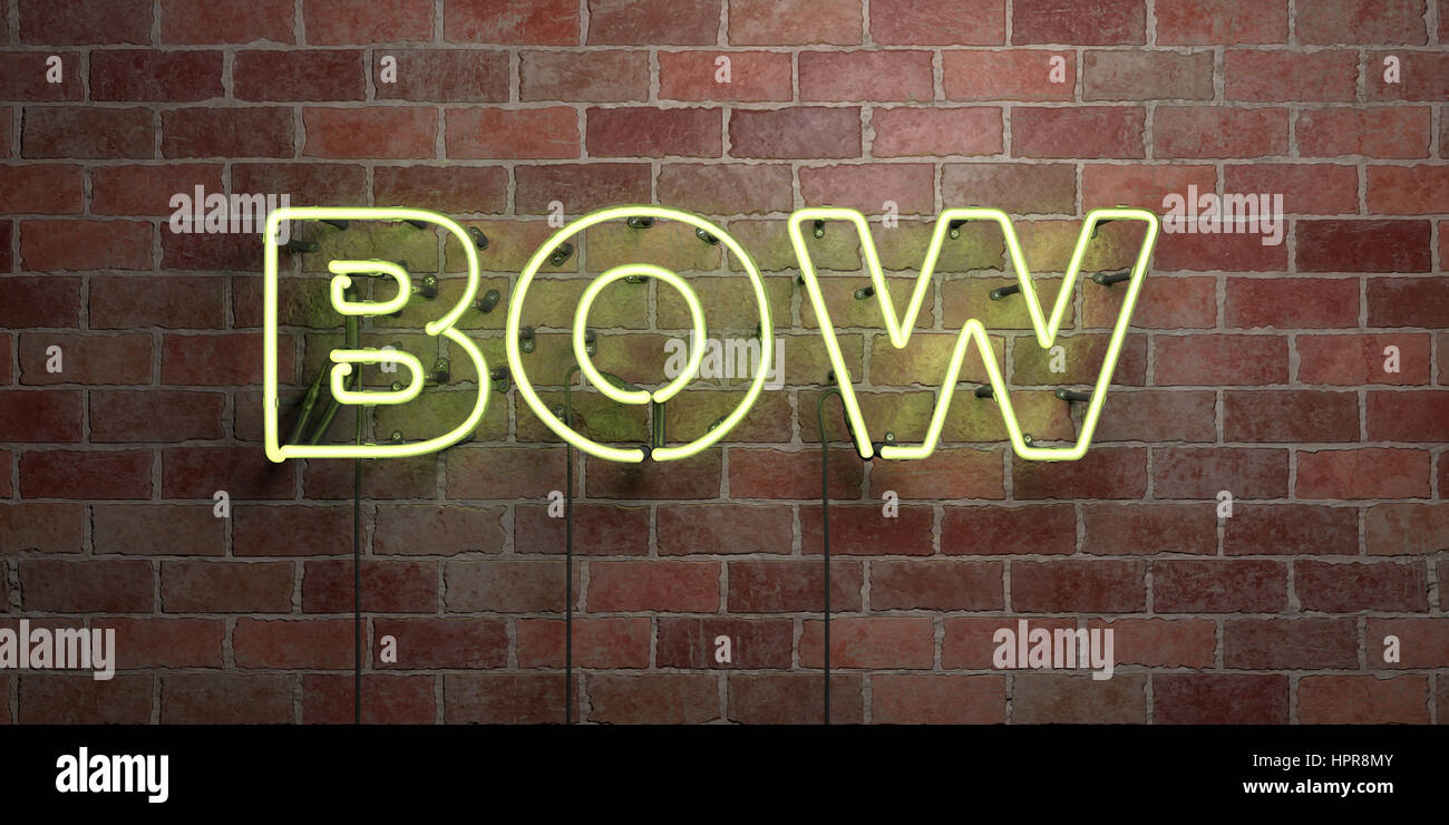 BOW - fluorescent Neon tube Sign on brickwork - Front view - 3D ...