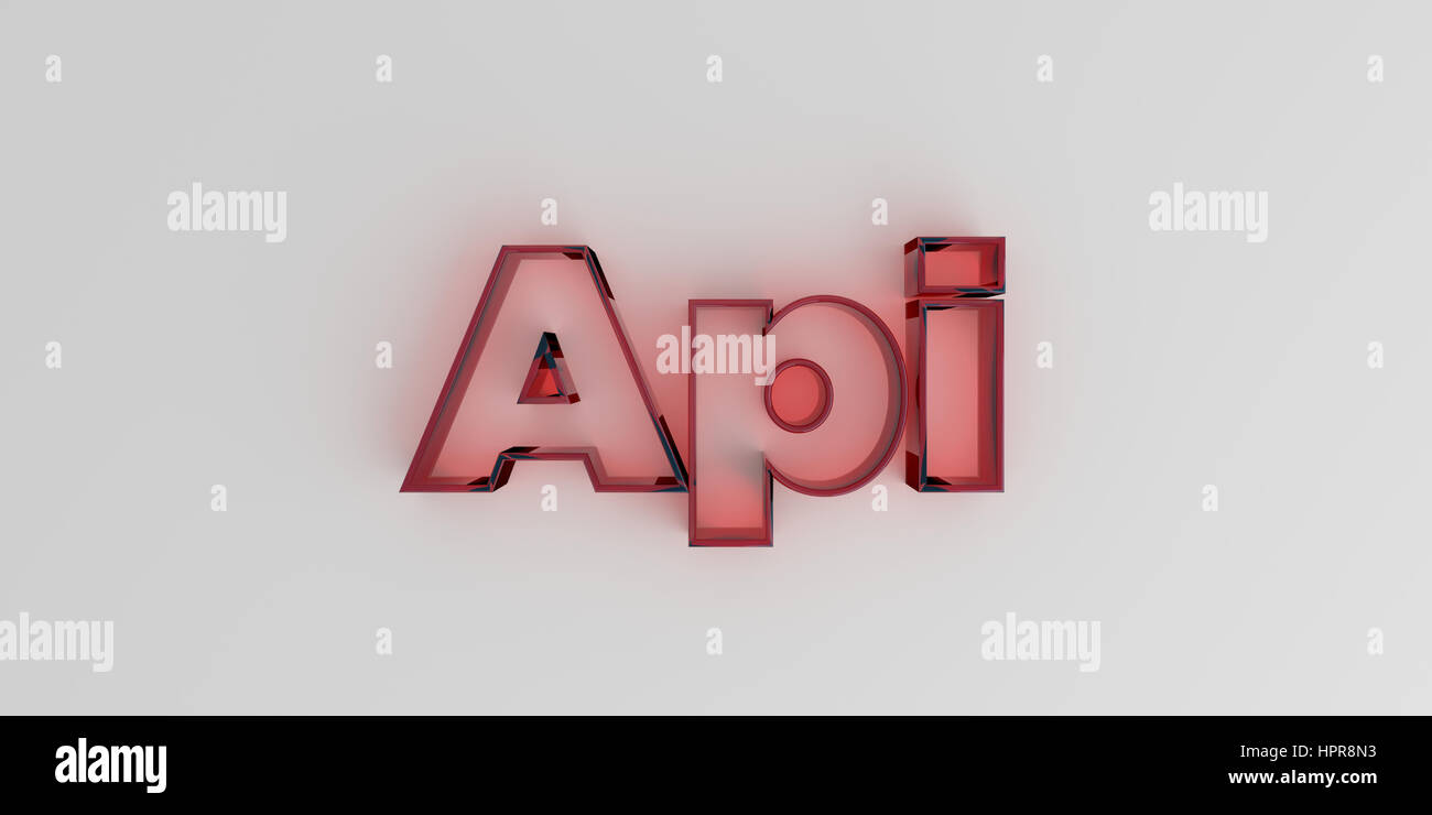 Api - Red glass text on white background - 3D rendered royalty free ...