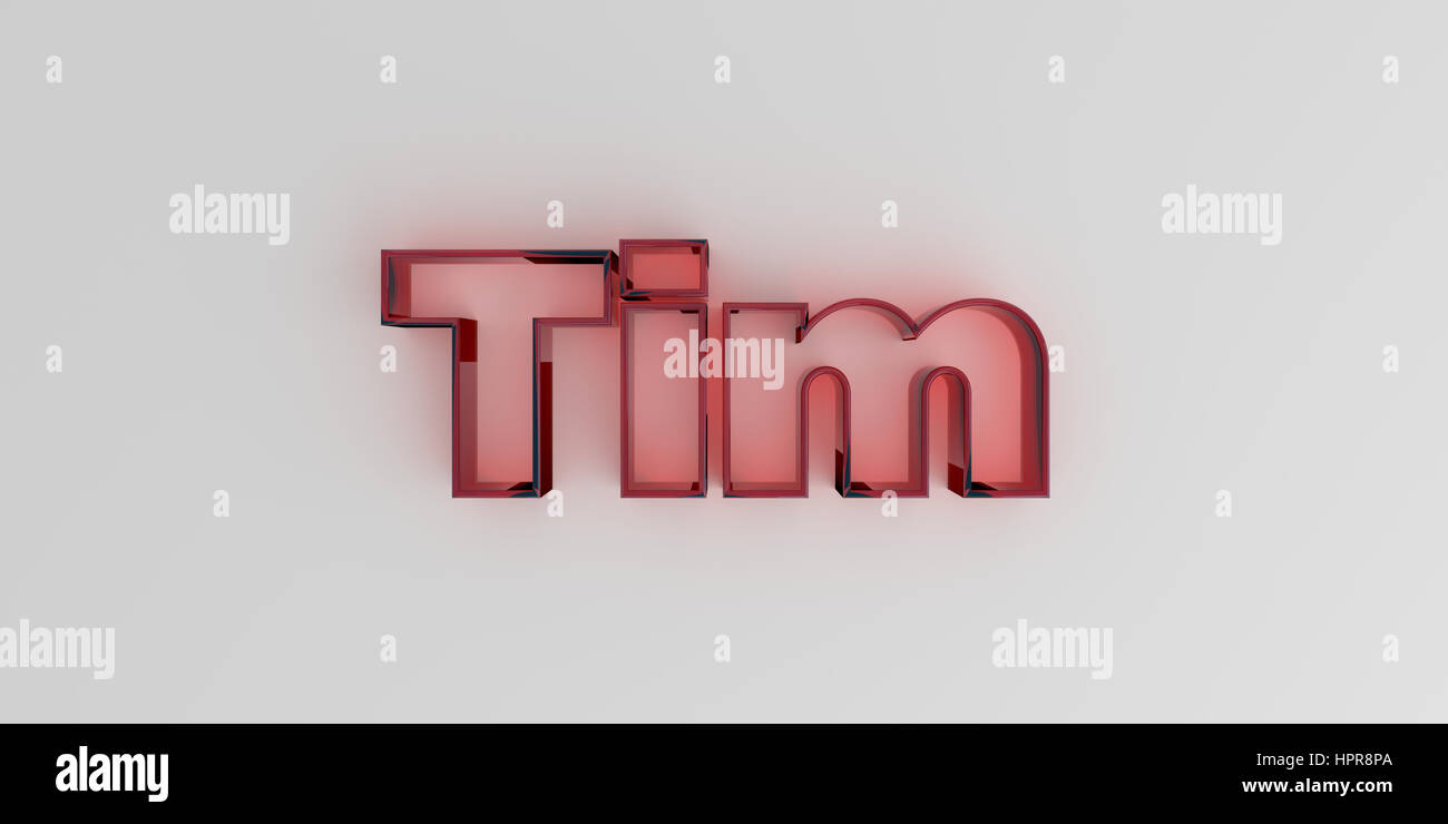 Tim - Red glass text on white background - 3D rendered royalty free ...